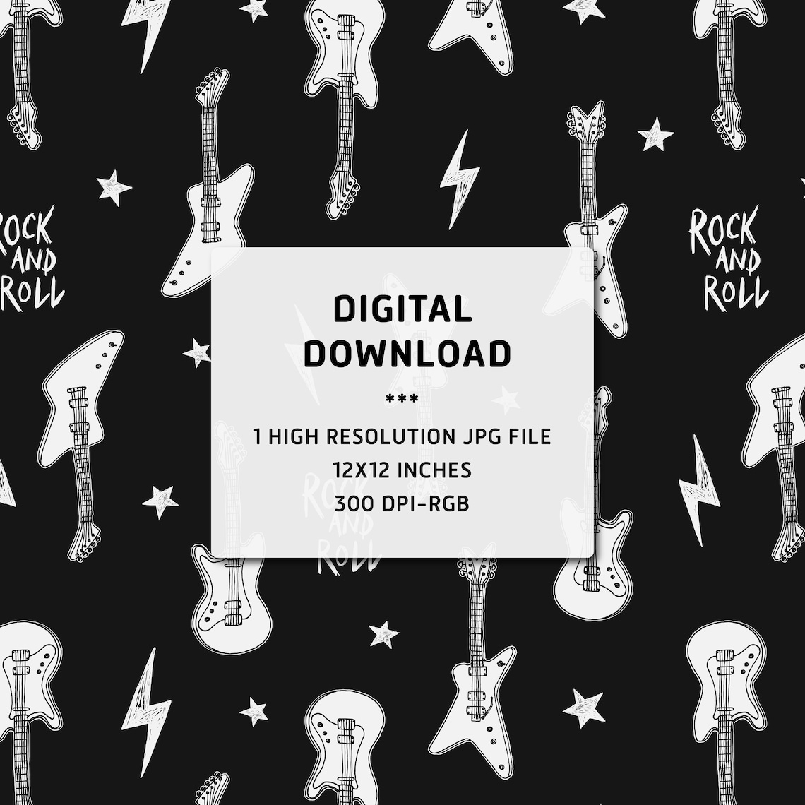 Rock and Roll Seamless Repeat Pattern Guitar Seamless Pattern Hand ...
