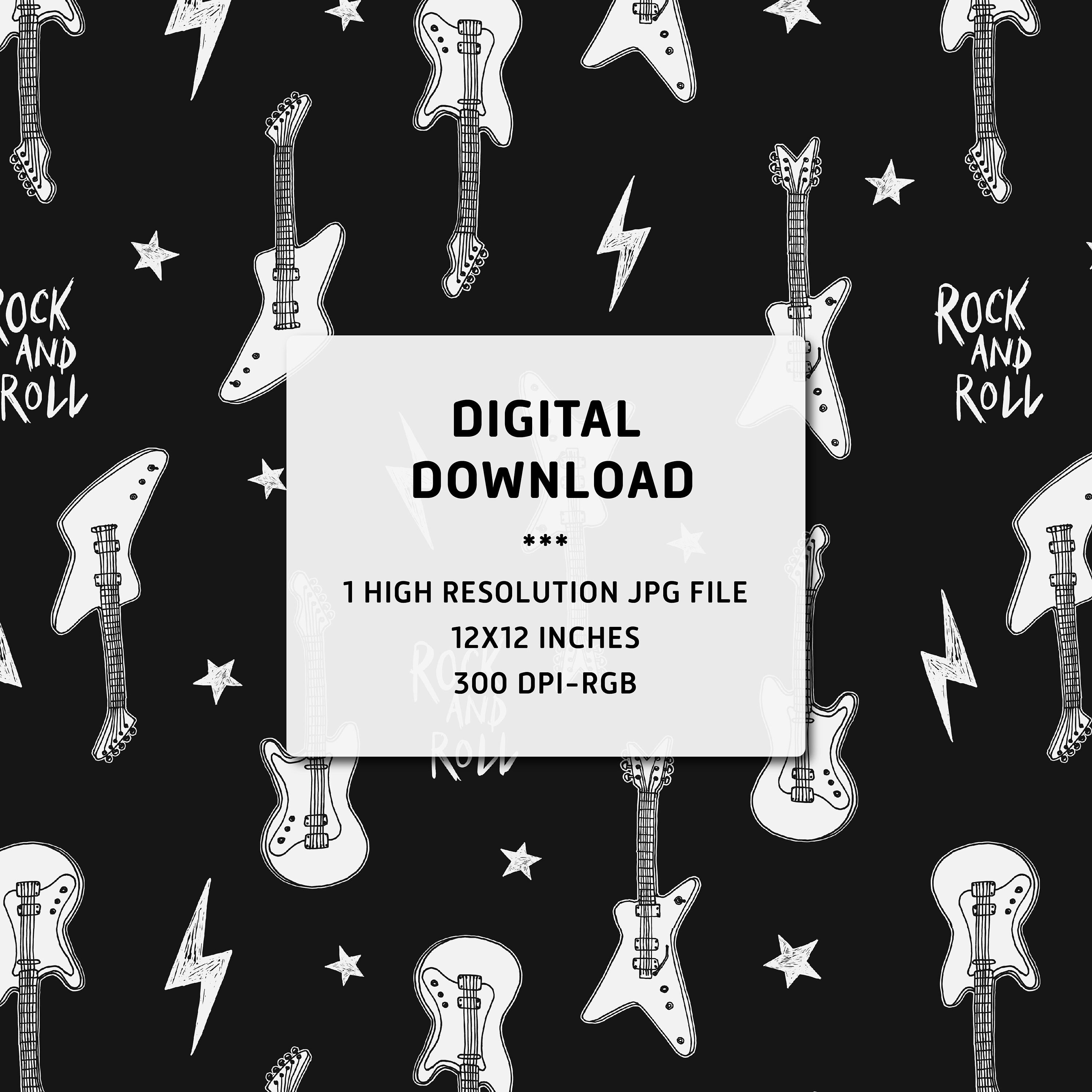 Rock and Roll Seamless Repeat Pattern Guitar Seamless Pattern Hand ...