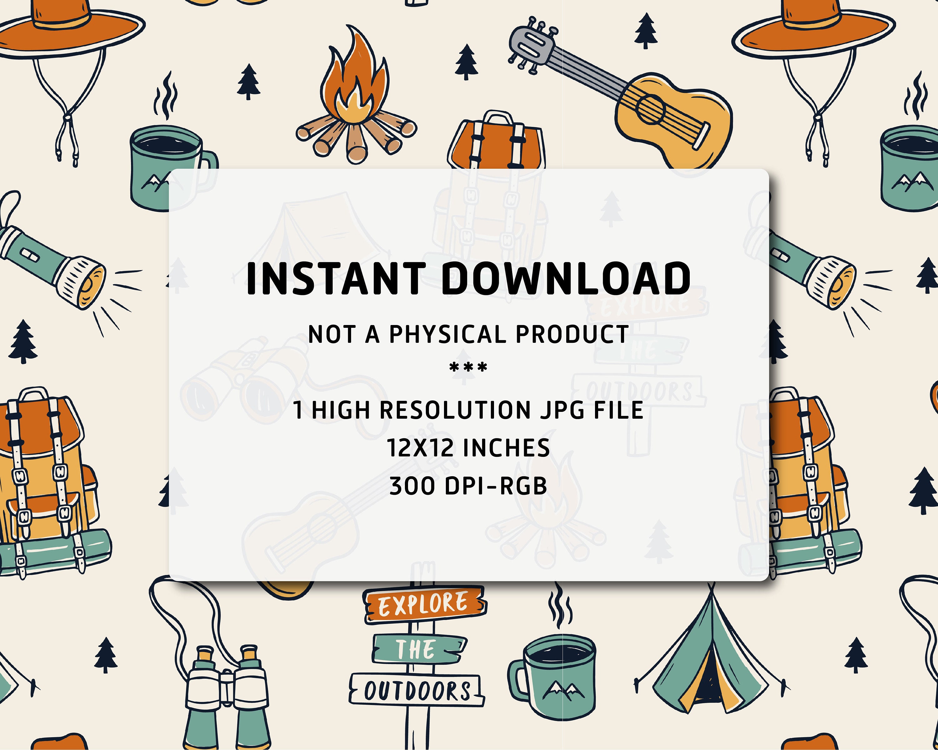 Camping Seamless Pattern Outdoor Seamless Design Hand Drawn Seamless ...