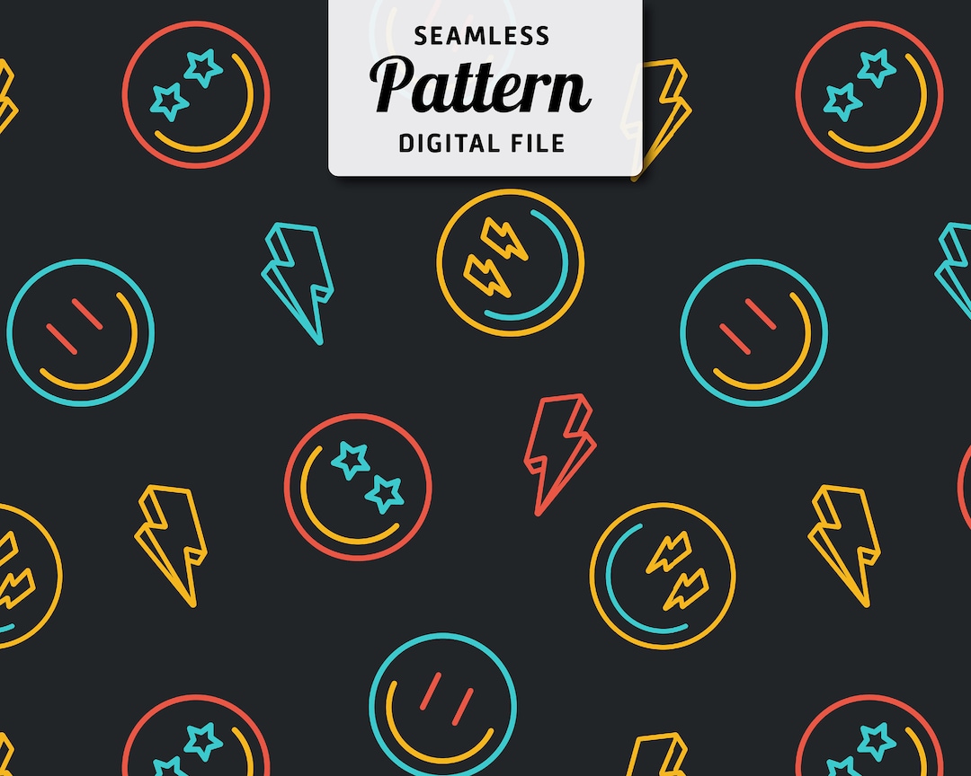 Happy Face & Lightning Seamless Pattern (digital File) - Etsy