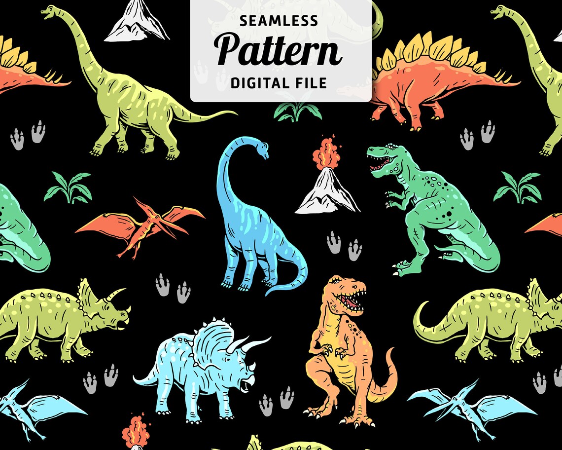 Set of 4 Dinosaur Seamless Pattern Dinosaurs Seamless Repeat Pattern ...
