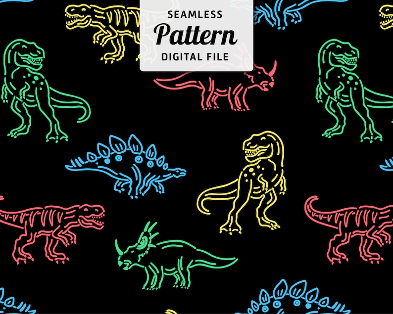 Cartoon Dinosaurs Seamless Pattern: Kids Repeat Design (digital File ...