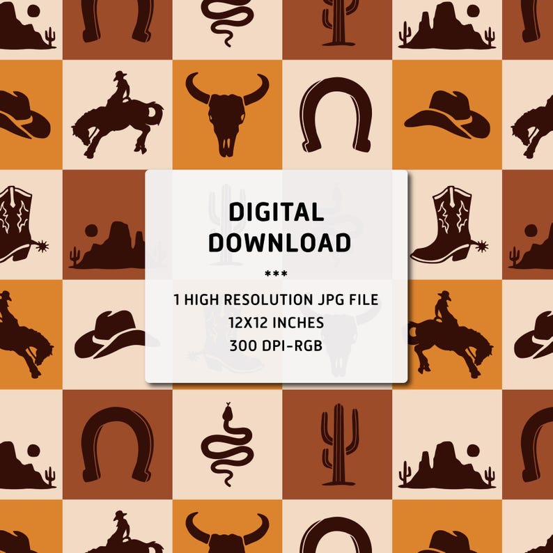 Western Checkered Seamless Pattern: Cowboy Repeat Design (digital ...