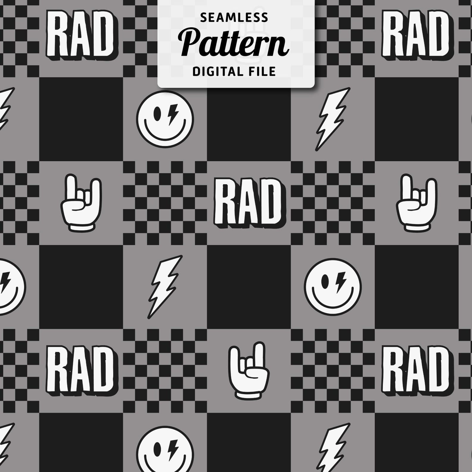 Checkered Rad Seamless File: Lightning Bolts, Smile Faces (JPEG) - Etsy