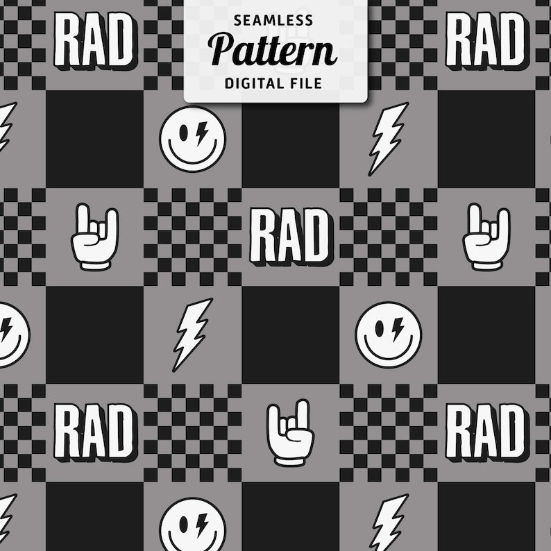 Checkered Rad Seamless File: Lightning Bolts, Smile Faces (JPEG) - Etsy