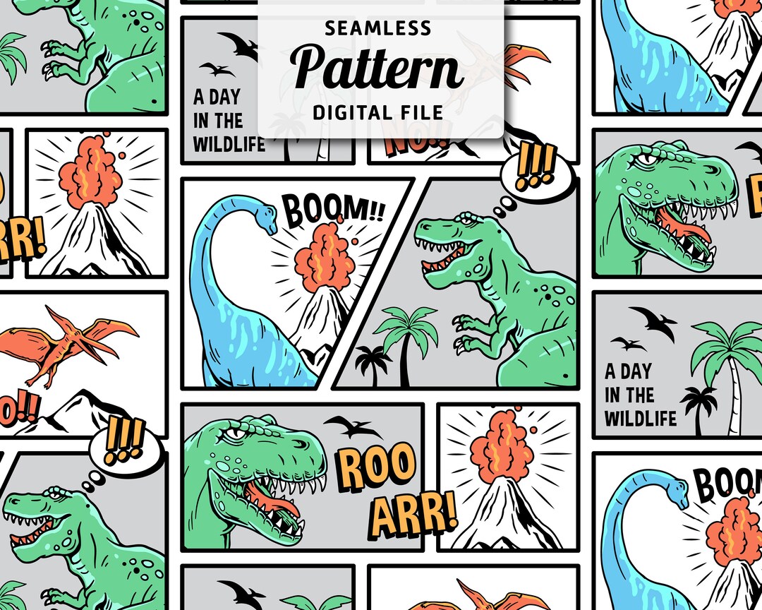 Dinosaurs Seamless Pattern | Cartoon Dinosaurs Kids Seamless Repeat ...