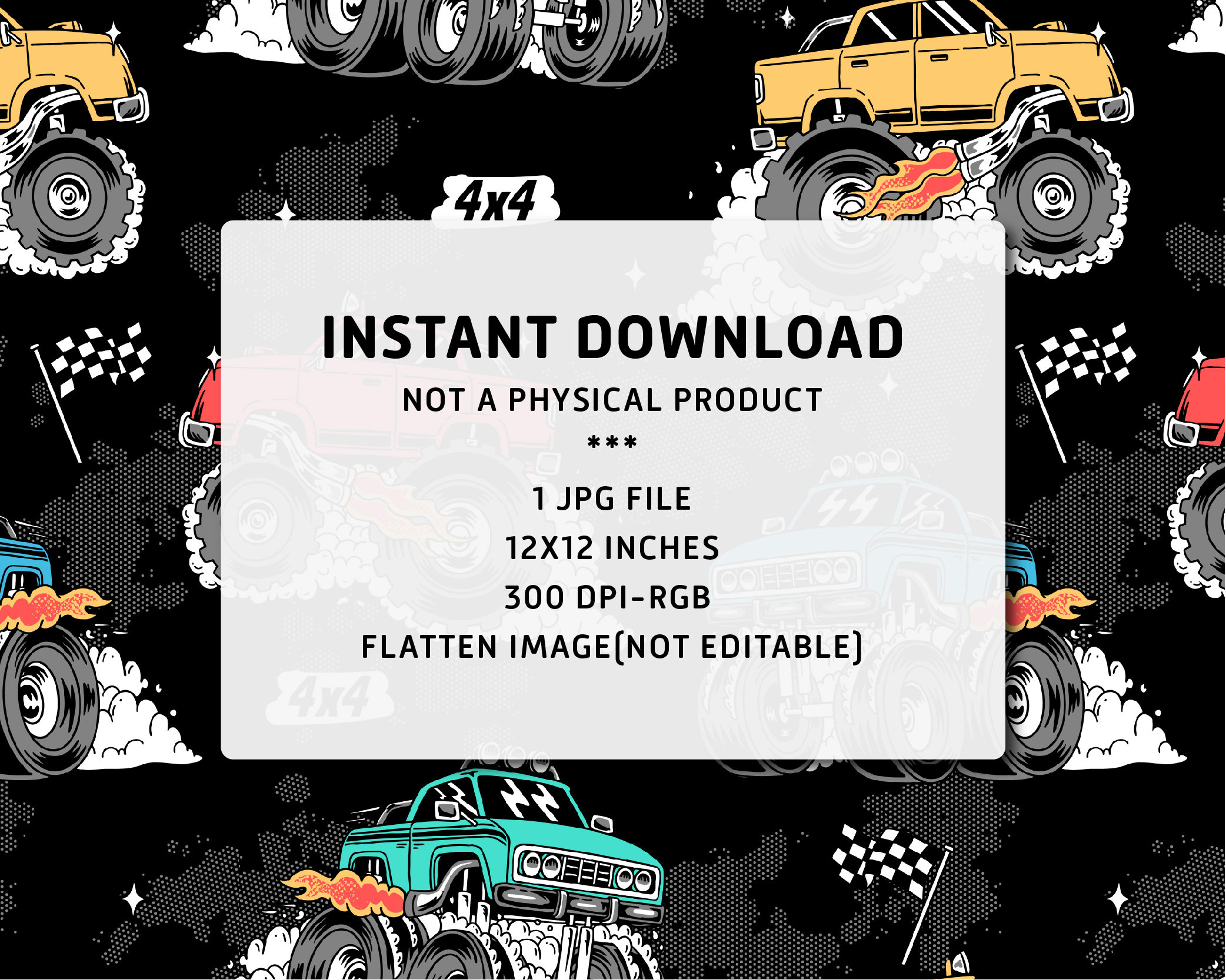 Monster Car Seamless Pattern Monster Car Digital Download - Etsy