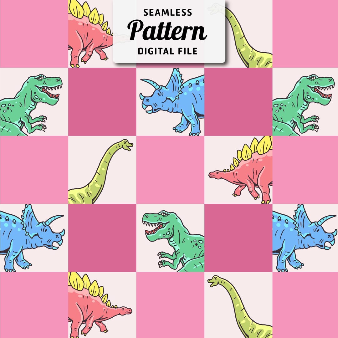 Checkered Dinosaurs Seamless Pattern: Kids Repeat Design (digital File ...