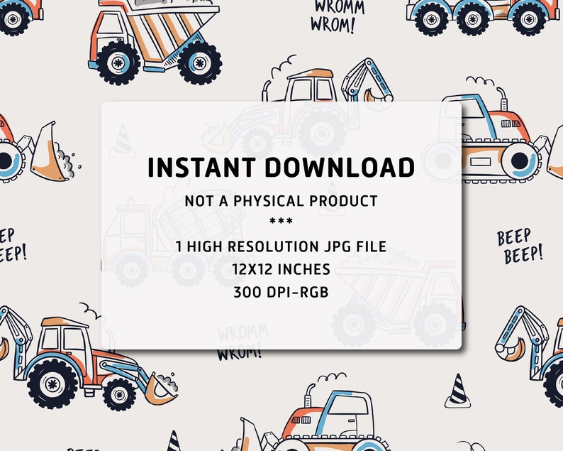 Construction Vehicle Seamless Pattern: Boys Repeat Design (digital File ...