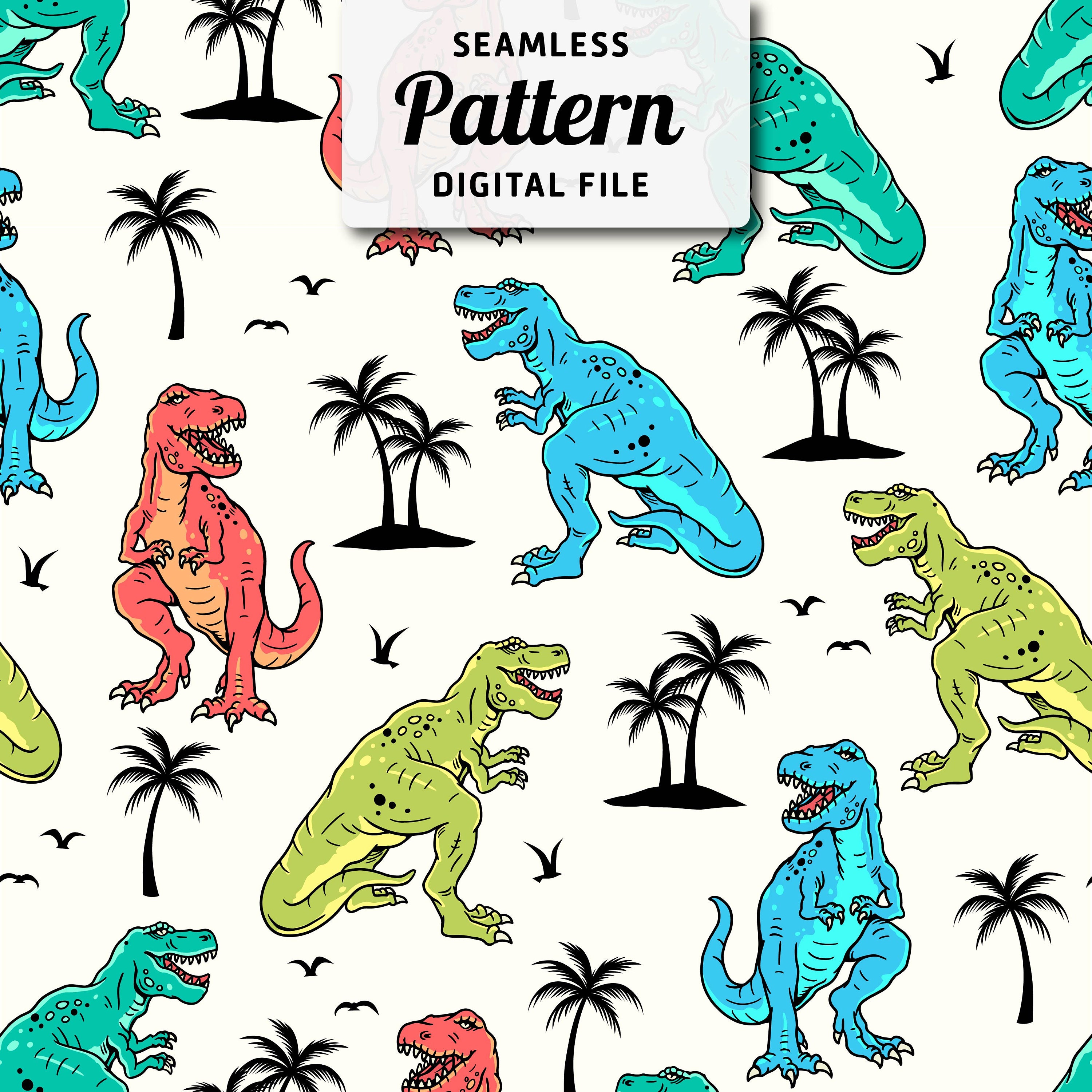 Colorful Dinosaurs Seamless Pattern: Summer Trex Design (digital File ...