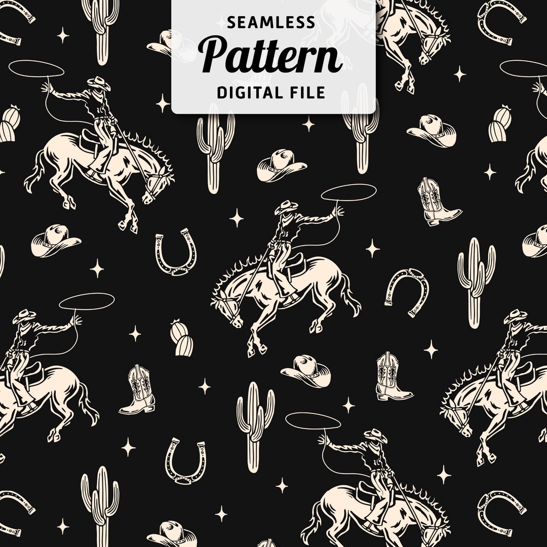 Western Themed Cowboy Seamless Pattern | Cactus, Cowboy Seamless Repeat ...