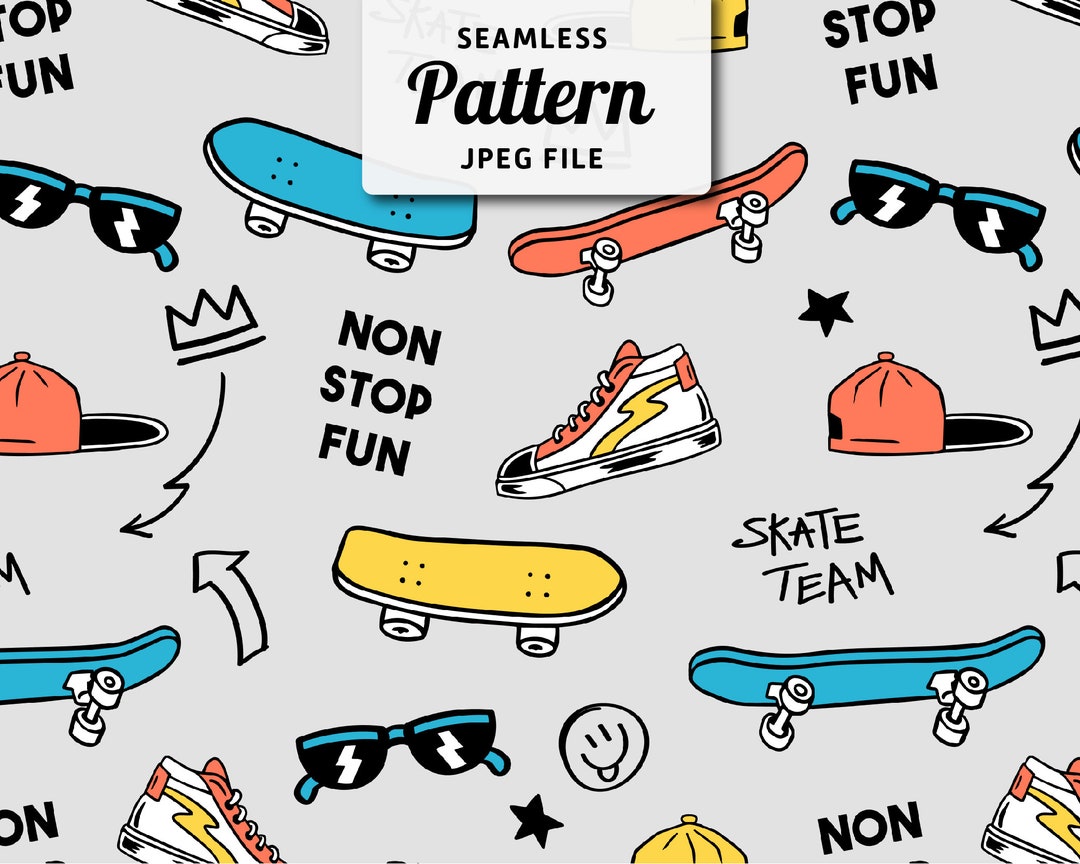 Skateboard Seamless Pattern, Printable Fabric Pattern, Skateboard ...