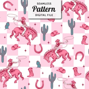 Western Checkered Seamless Pattern: Cowboy Repeat Design (digital ...