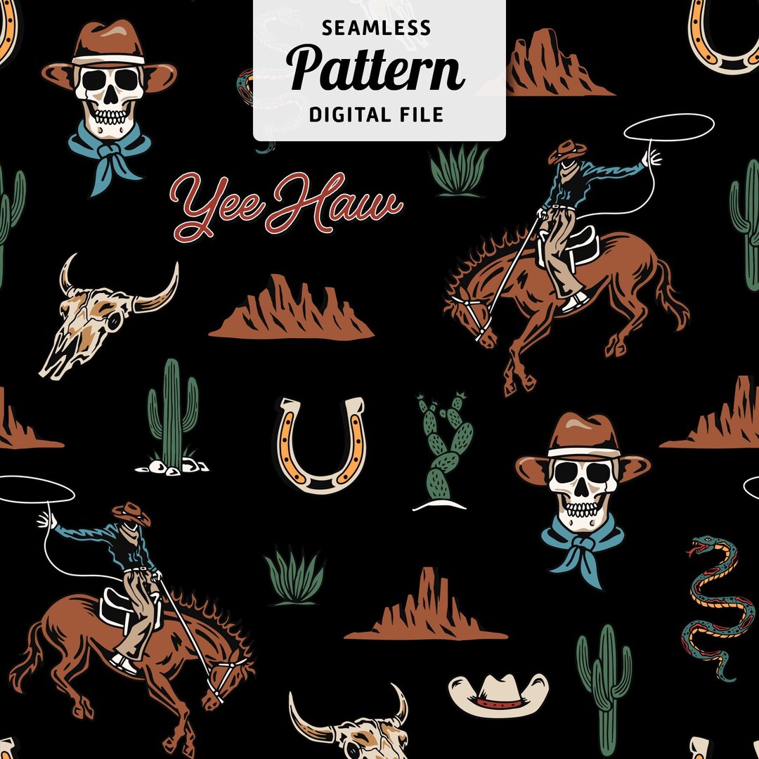 Western Cowboy Seamless Pattern: Boho Cactus Repeat Design (instant ...