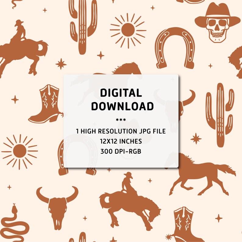 Western Cowboy Seamless Pattern: Boho Cactus Repeat Design (digital ...