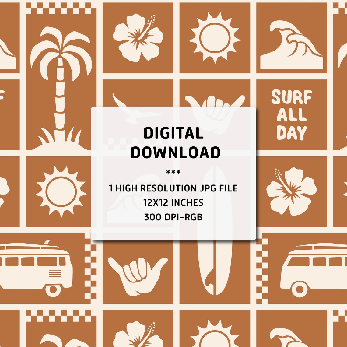 Surf Seamless Pattern: Beachy Digital Fabric File (12x12 Inches) - Etsy
