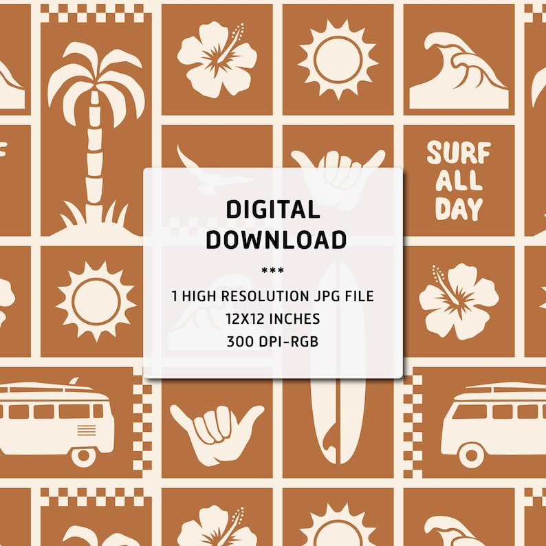 Surf Seamless Pattern: Beachy Digital Fabric File (12x12 Inches) - Etsy