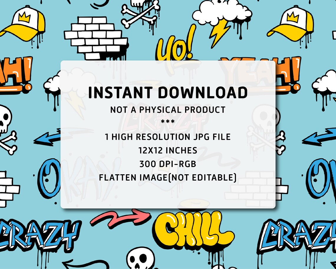 Graffiti Seamless Pattern: Sublimation Print Digital File (12x12 Inches ...