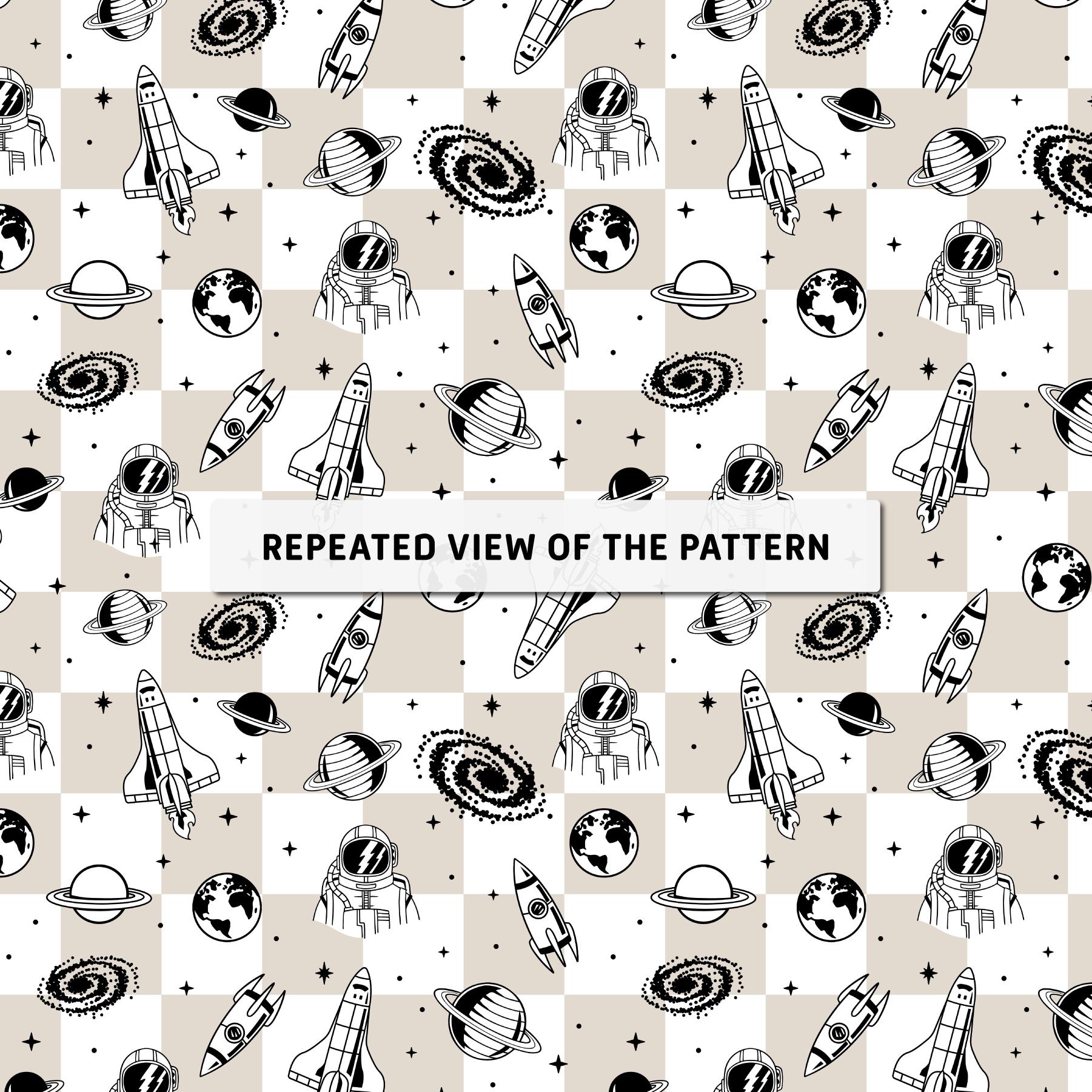 Space Astronaut Seamless Pattern With a Checkered Background. Galaxy ...