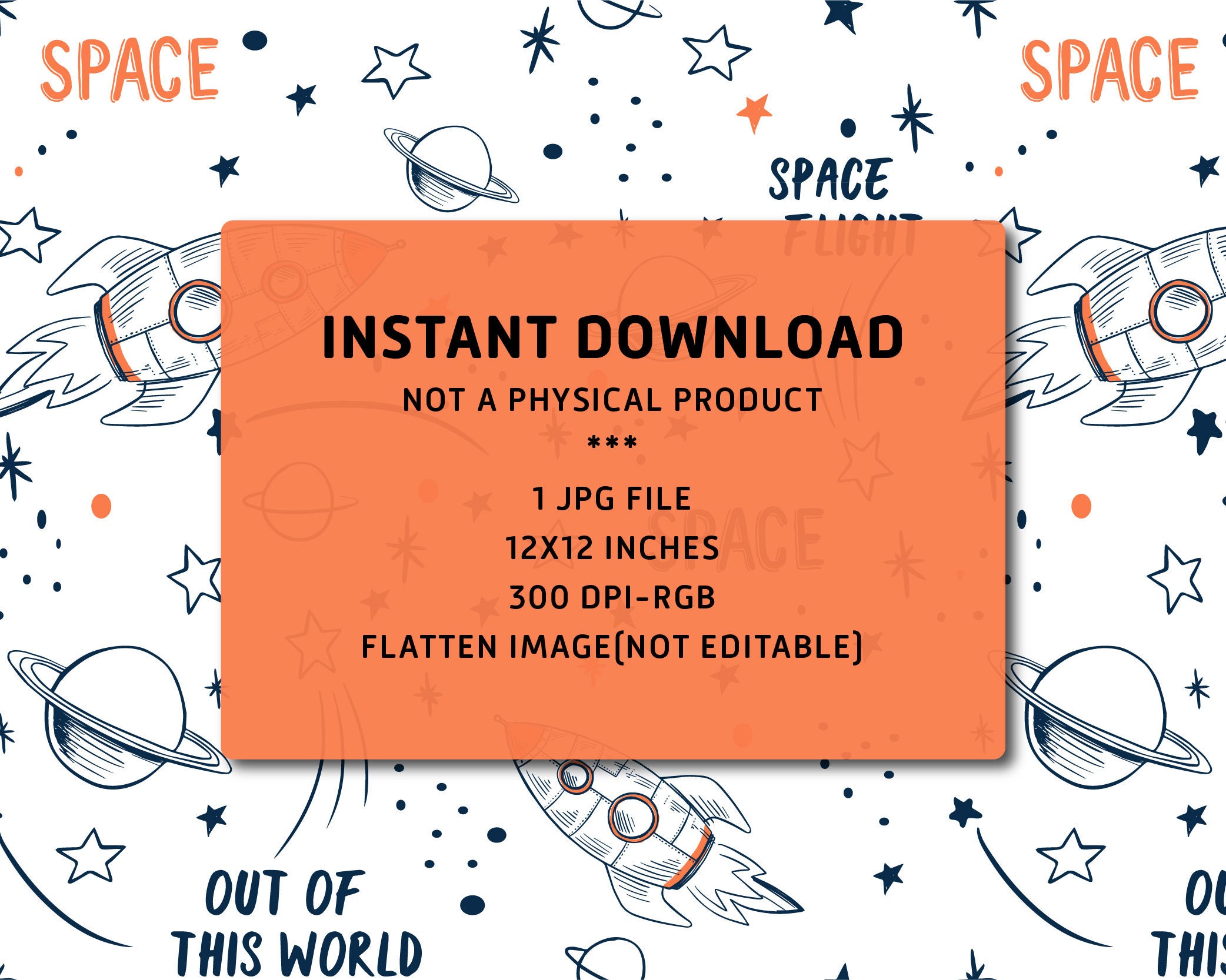 Space Seamless Pattern, Digital Download, Galaxy, Planets, Spaceships ...