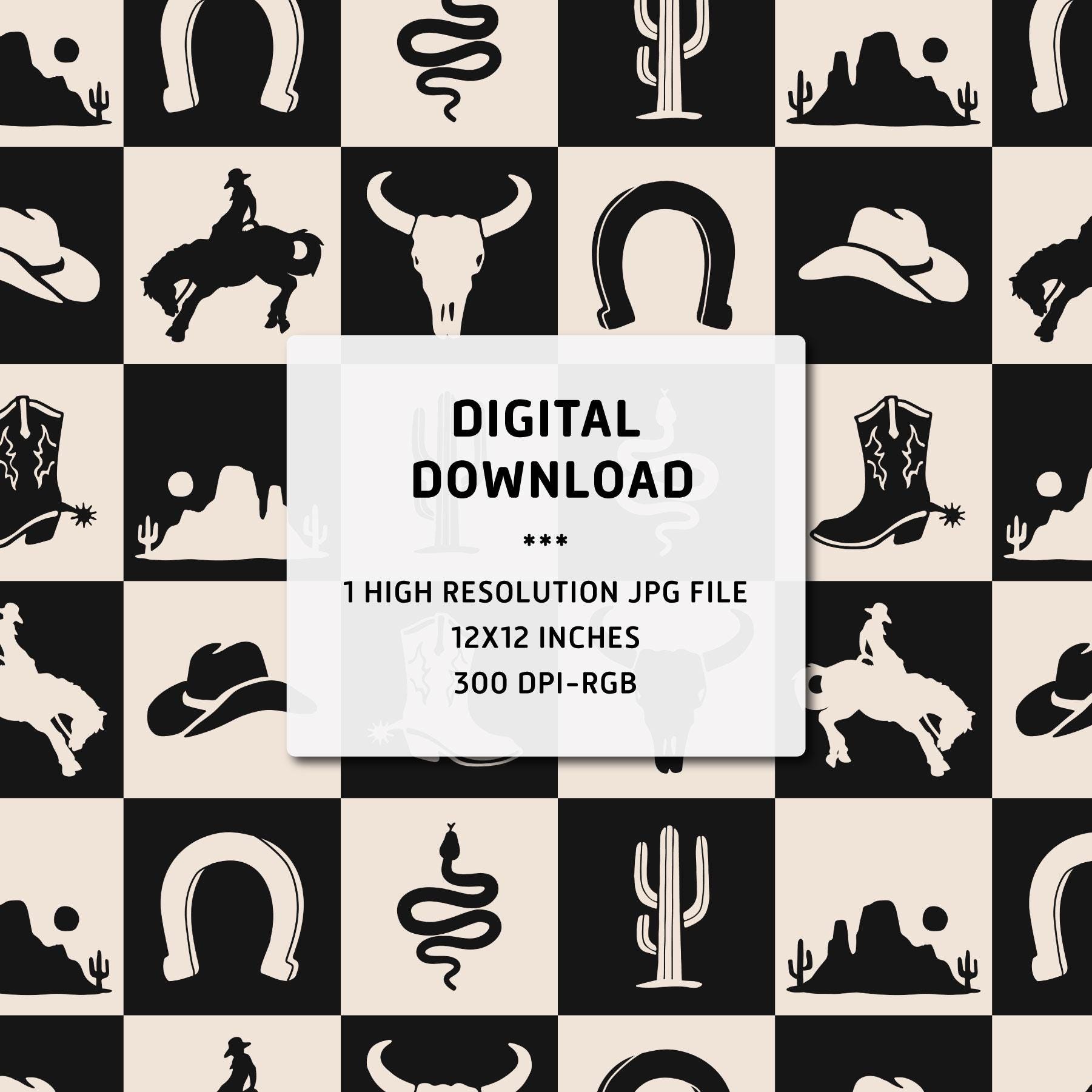 Western Checkered Seamless Pattern: Cowboy Repeat Design (digital ...