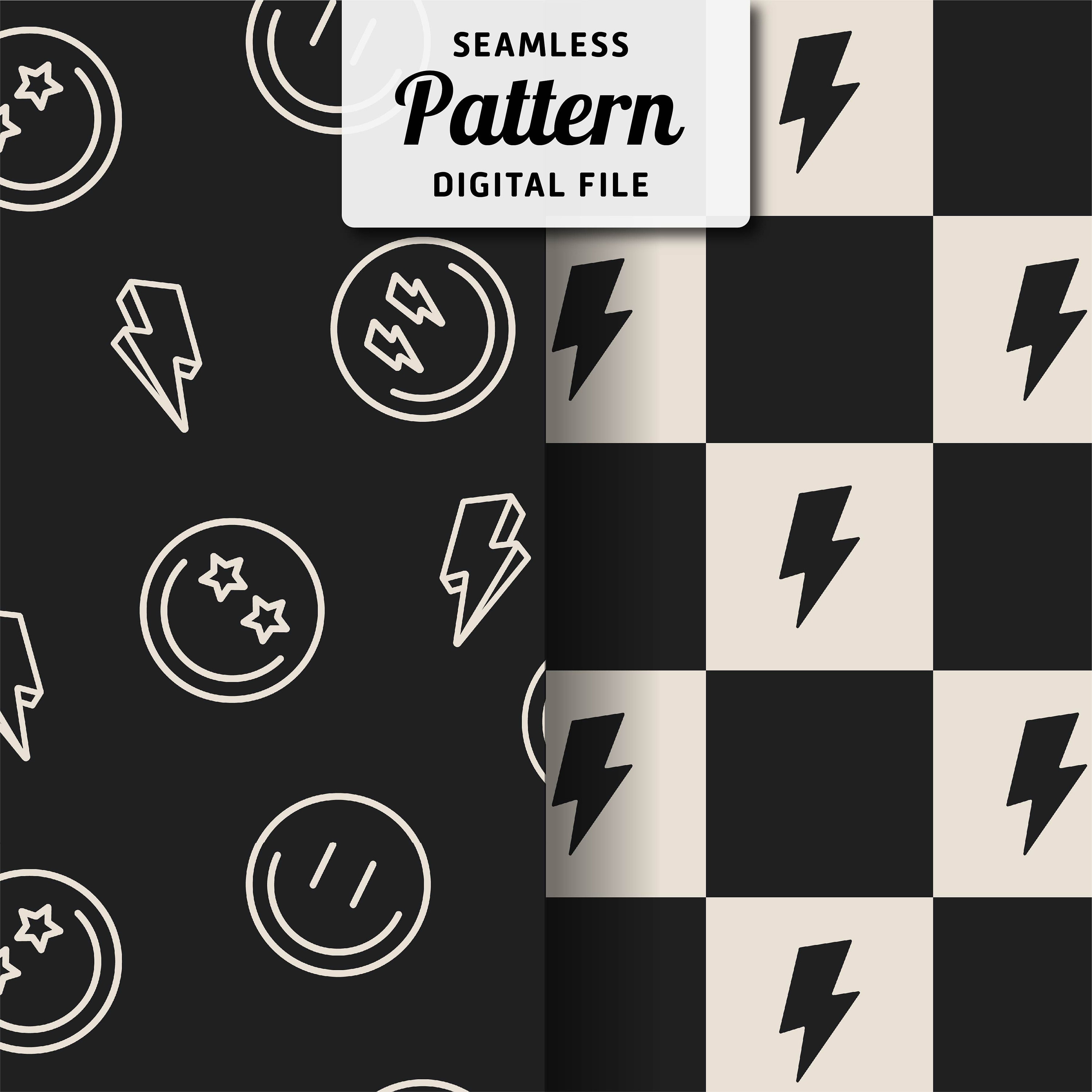 Checkered Happy Face Seamless Pattern: Lightning Smile (digital File ...
