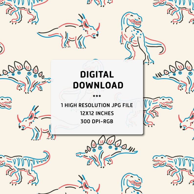 Cartoon Dinosaurs Seamless Pattern: Kids Repeat Design (digital File ...