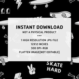 Skateboard Seamless Pattern: Hand-drawn Skateboarding Design (digital ...