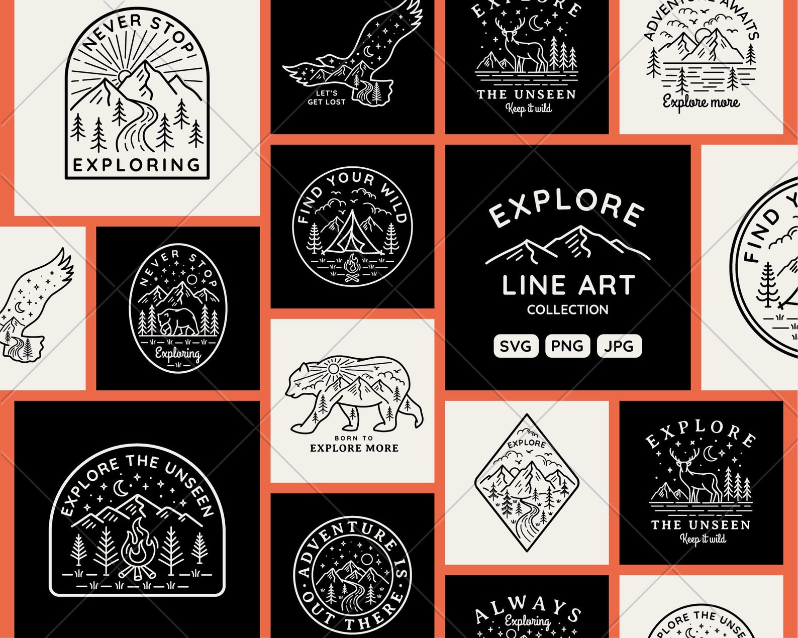 Outdoor Line Art SVG, PNG and JPEG Designs. Digital Download - Etsy