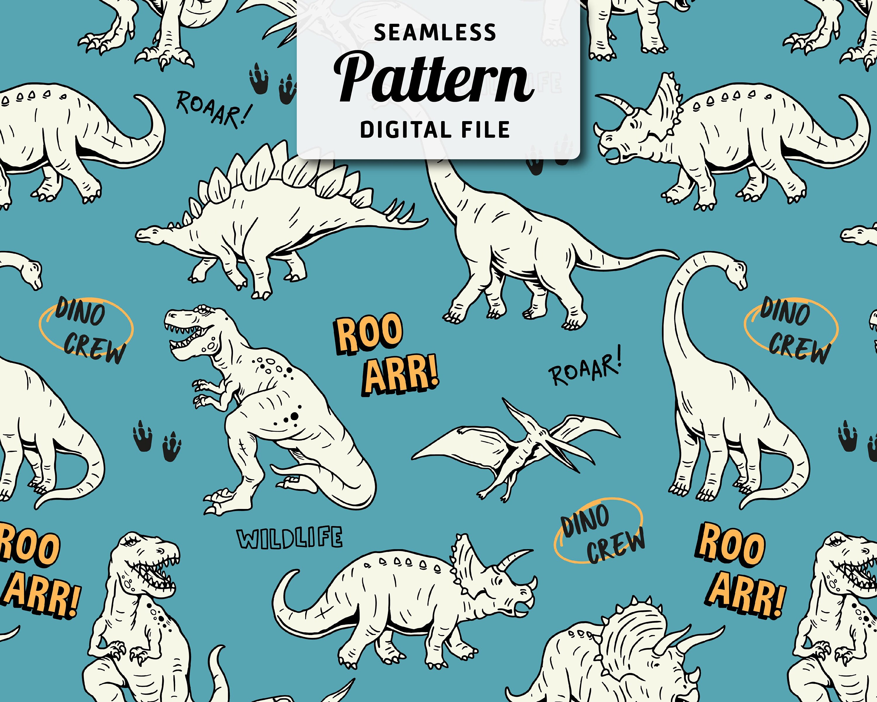 Dinosaurs Seamless Pattern Cartoon Dinosaurs Kids Seamless - Etsy