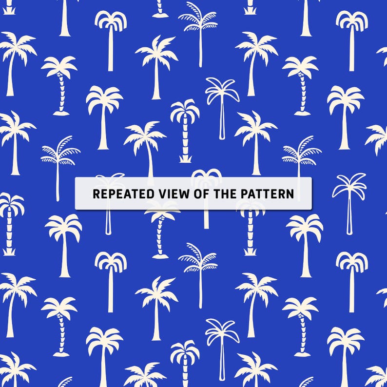 Coastal Palm Tree Pattern: Blue & Cream Fabric Design (JPEG Digital ...