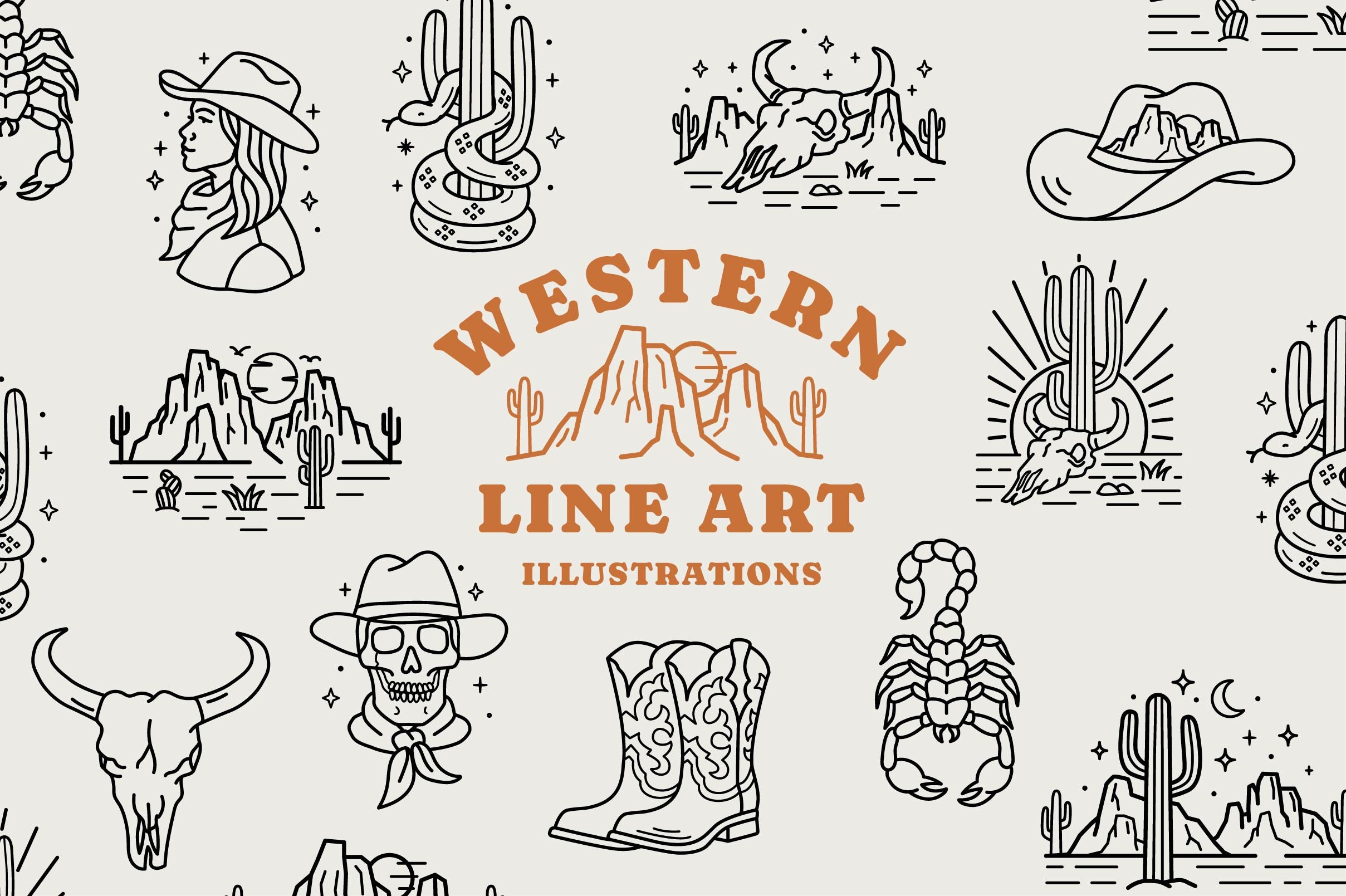 Western Line Art Illustrations. Western SVG, PNG, and EPS Files ...