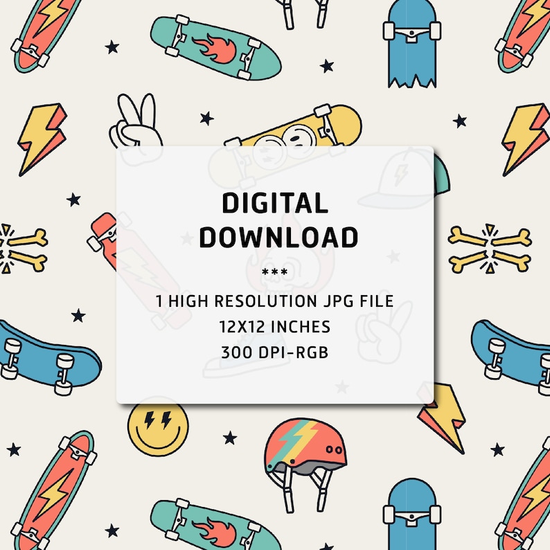 Skateboard Seamless Pattern Boys Seamless Repeat Design Hand Drawn ...