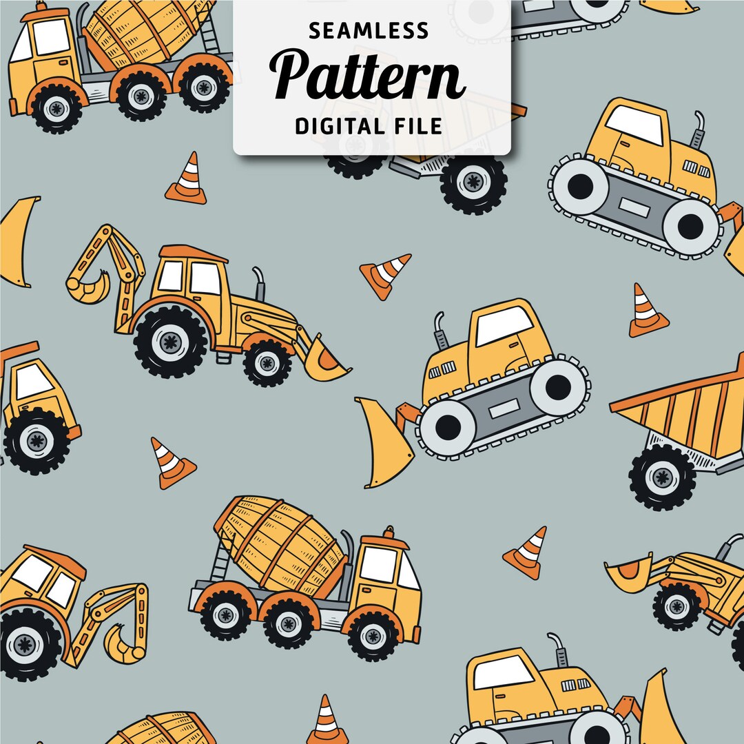 Construction Vehicle Seamless Pattern | Excavator Seamless Repeat ...