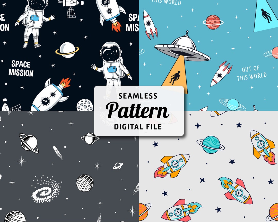 Set of Space Astronaut Seamless Pattern Digital File | Galaxy, Rocket ...