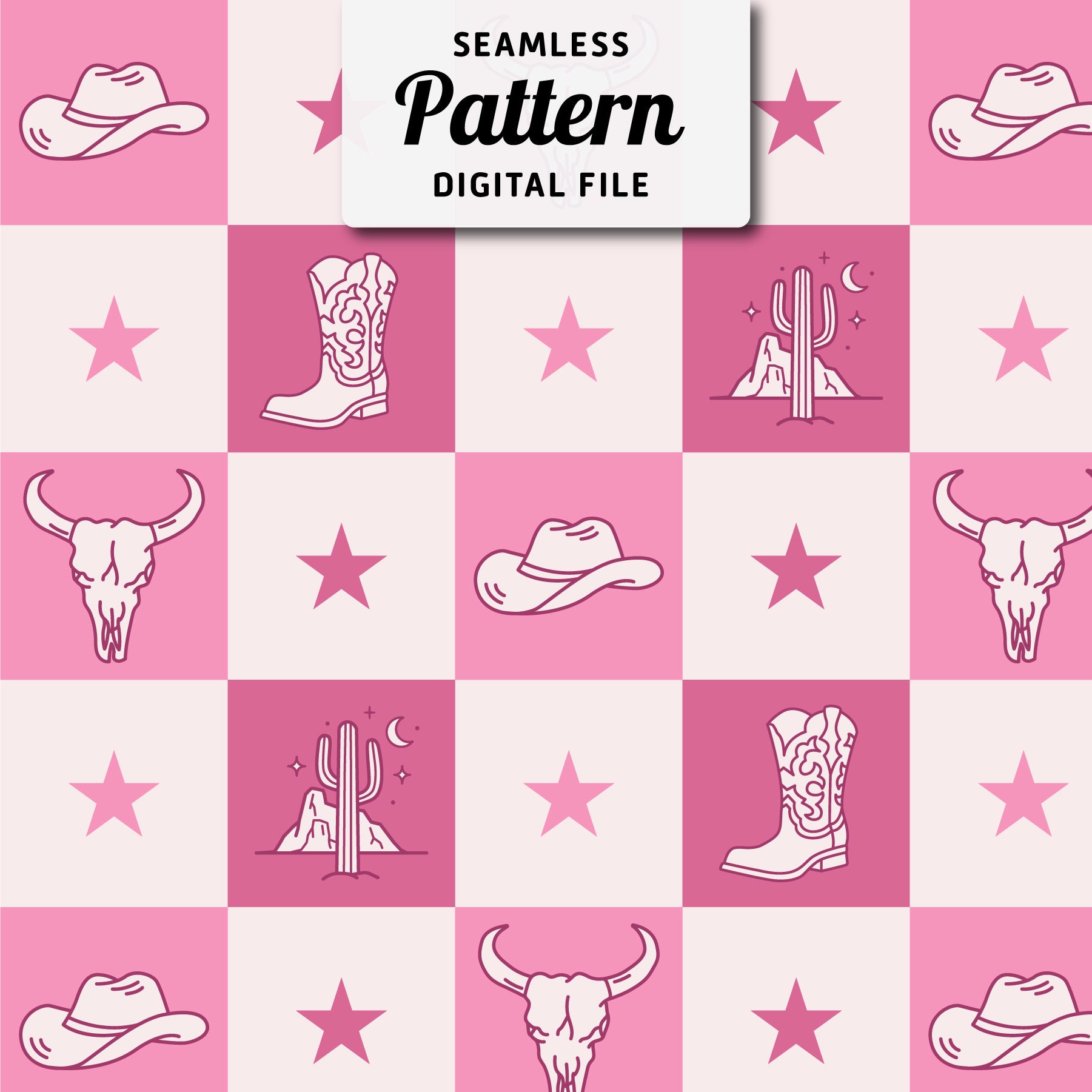 Western Theme Checkered Seamless Pattern Cowboy Seamless Repeat Design ...