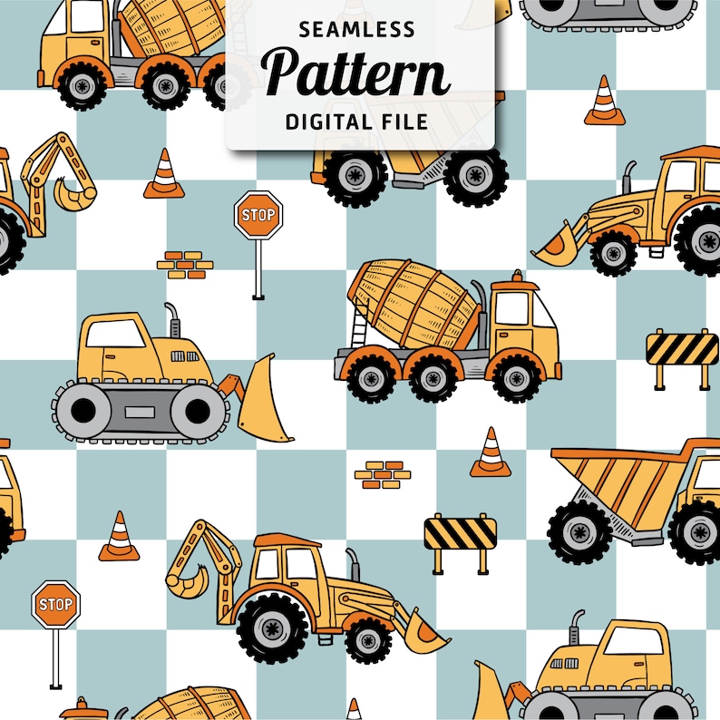 Construction Vehicle Seamless Pattern: Boys Repeat Design (digital File ...