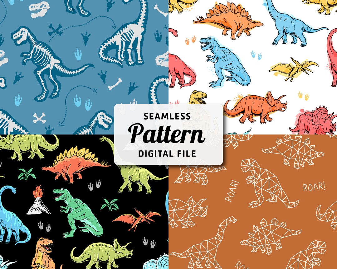 Set of 4 Dinosaur Seamless Pattern | Dinosaurs Seamless Repeat Pattern ...