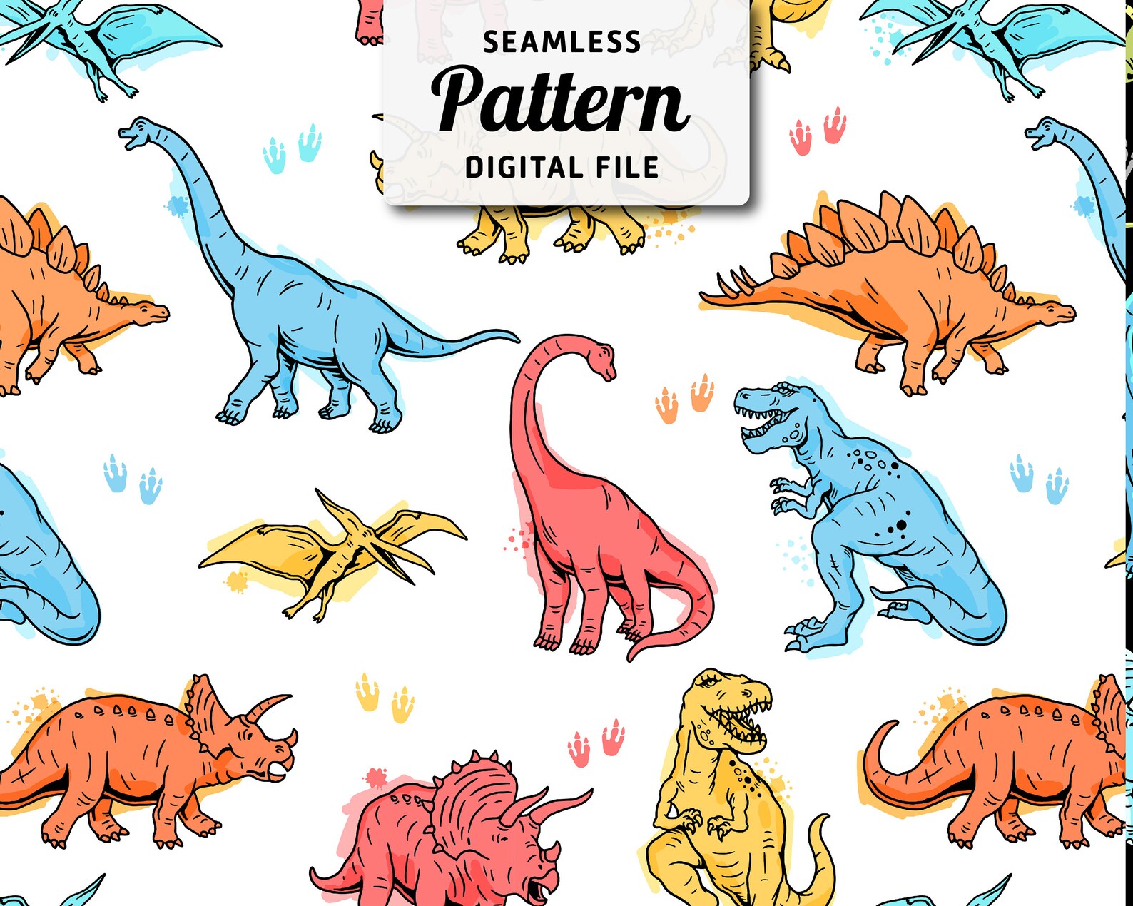 Set of 4 Dinosaur Seamless Pattern Dinosaurs Seamless Repeat Pattern ...