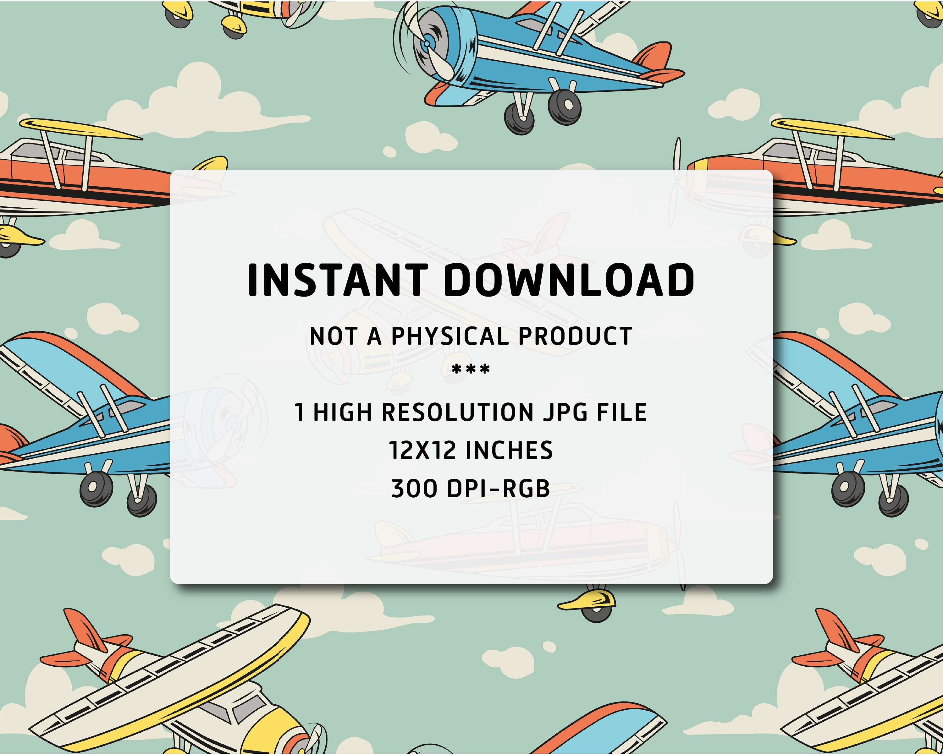 Airplane Seamless Pattern, Digital Download, Plane Digital File, Jpeg ...
