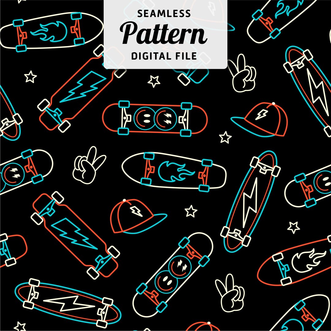 Skateboard Line Art Seamless Pattern: Boys Repeat Design (digital File ...