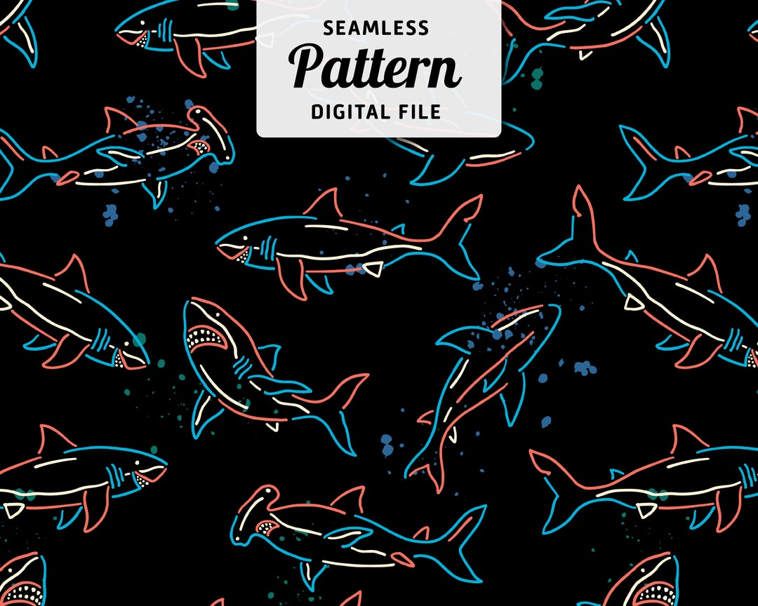 Shark Seamless Repeat Pattern | Hand Drawn Shark Illustrations With ...