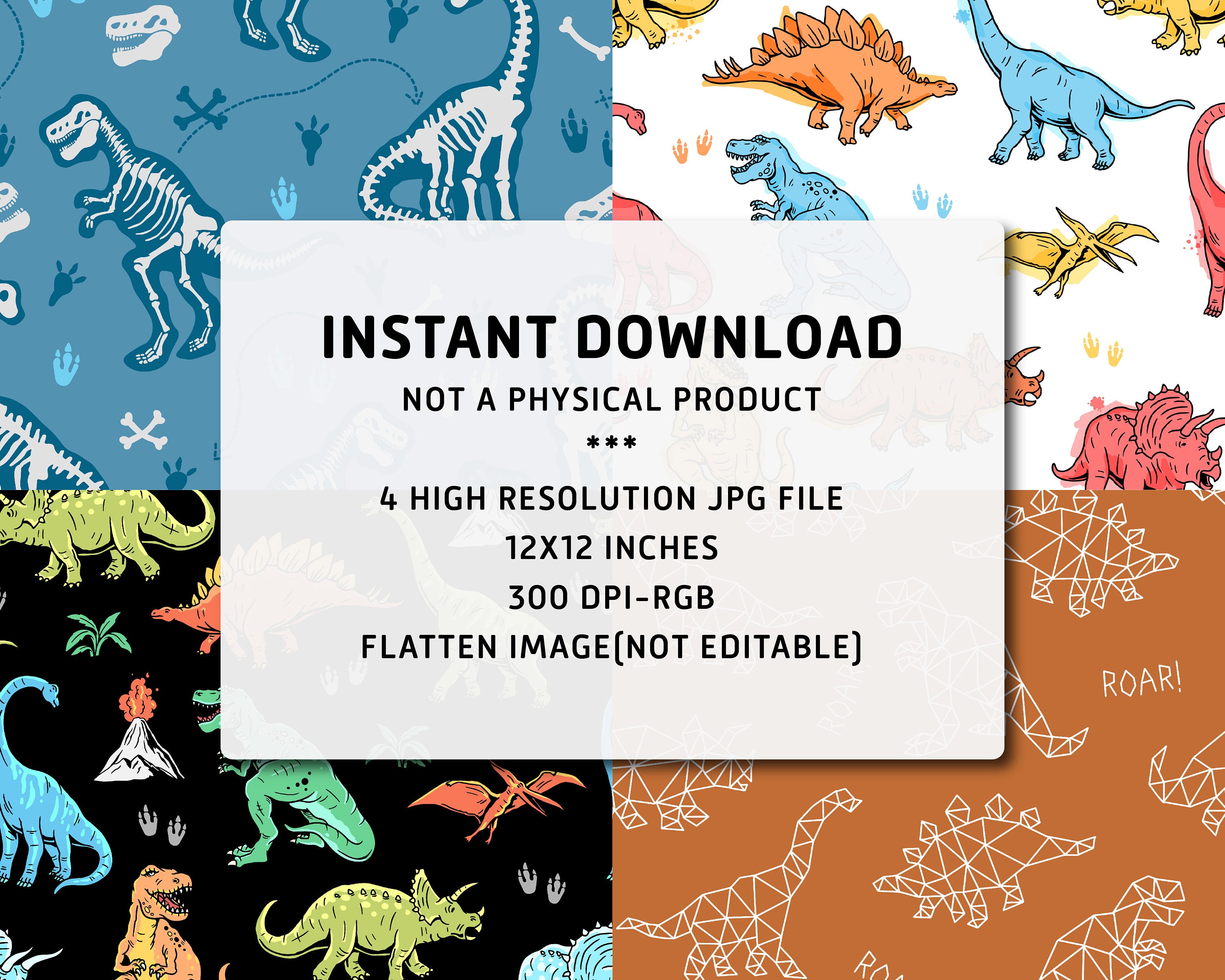 Set of 4 Dinosaur Seamless Pattern Dinosaurs Seamless Repeat Pattern ...