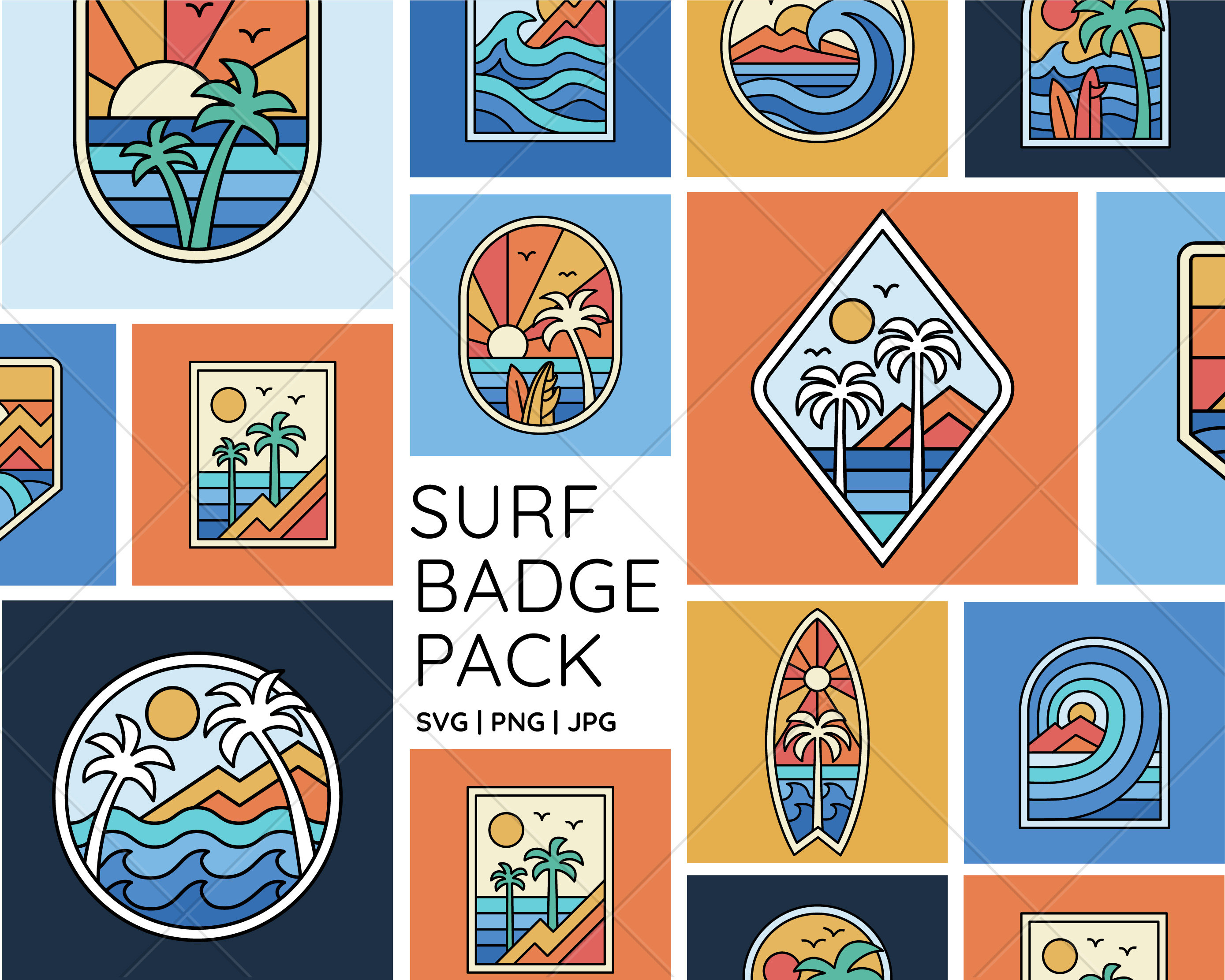 Surf Vector and PNG and SVG Badge Pack, Digital Download - Etsy