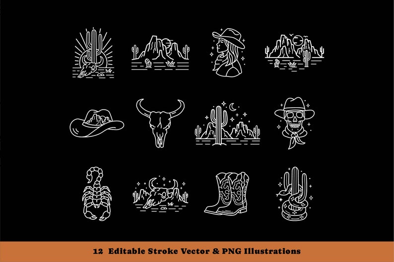 Western Line Art Illustrations. Western SVG, PNG, and EPS Files ...
