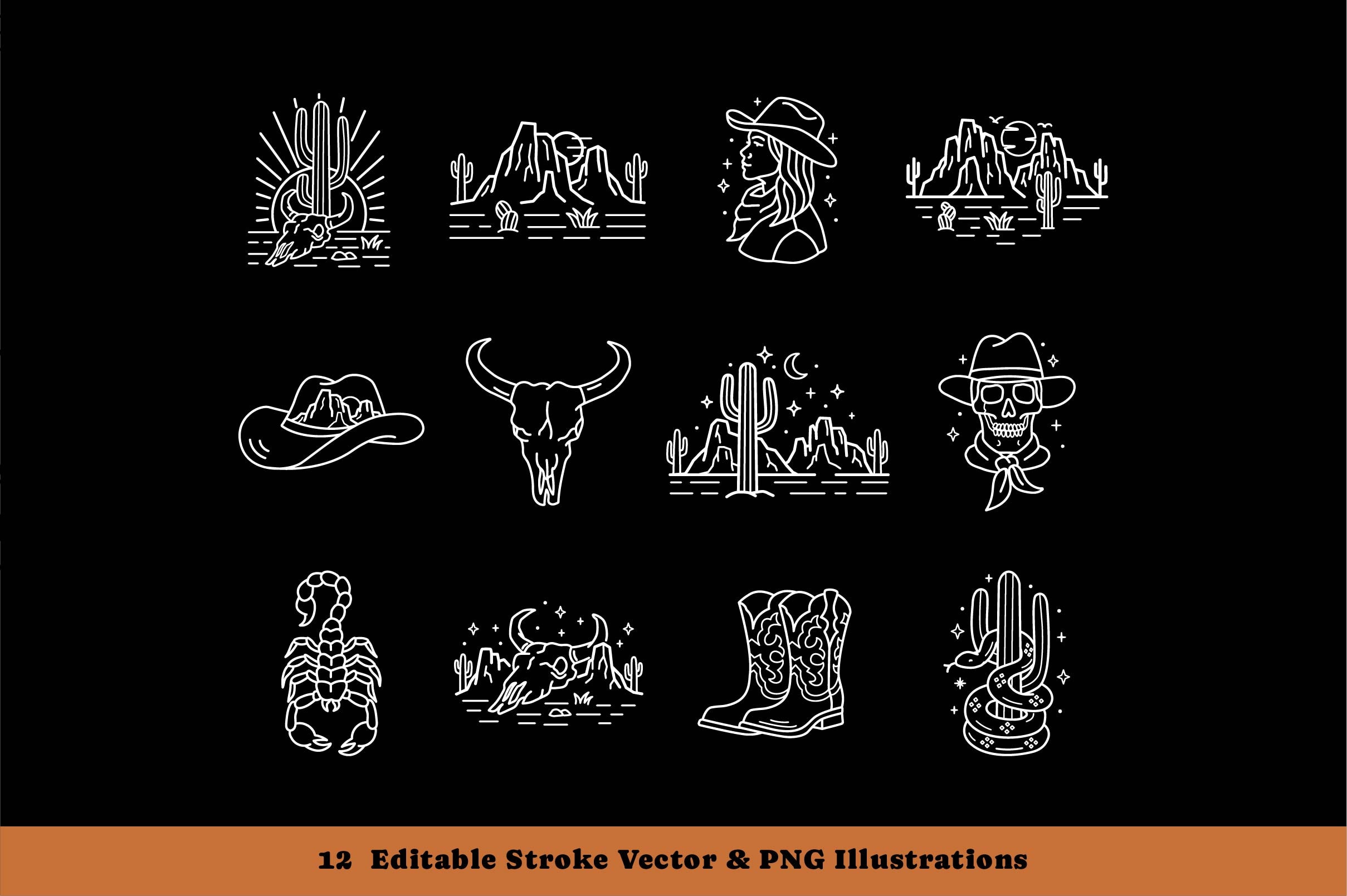 Western Line Art Illustrations. Western SVG, PNG, and EPS Files ...