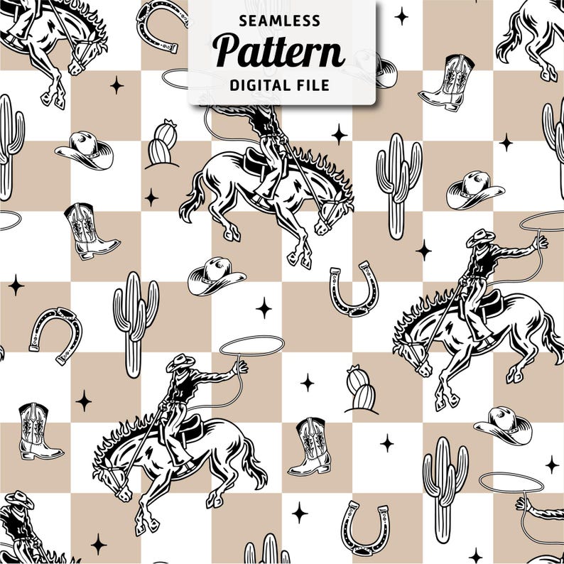 Cowboy Seamless Pattern: Western Cactus Repeat Design (digital Download ...