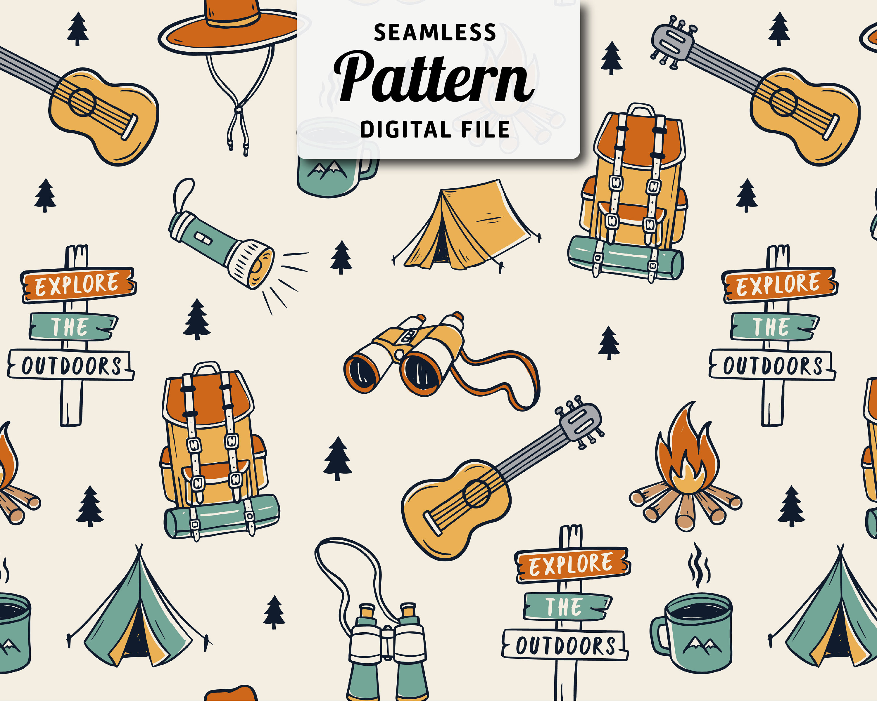 Camping Seamless Pattern Outdoor Seamless Design Hand Drawn Seamless ...