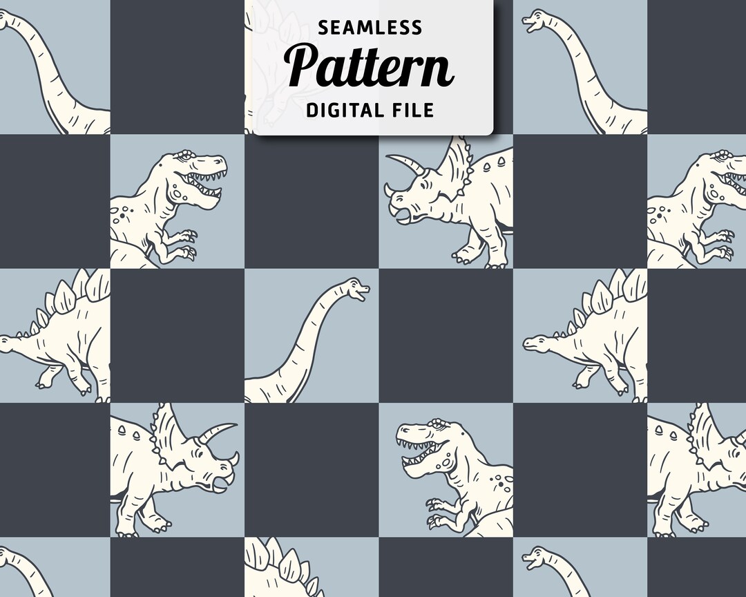 Checkered Dinosaurs Seamless Pattern Cartoon Dinosaurs Check Kids ...