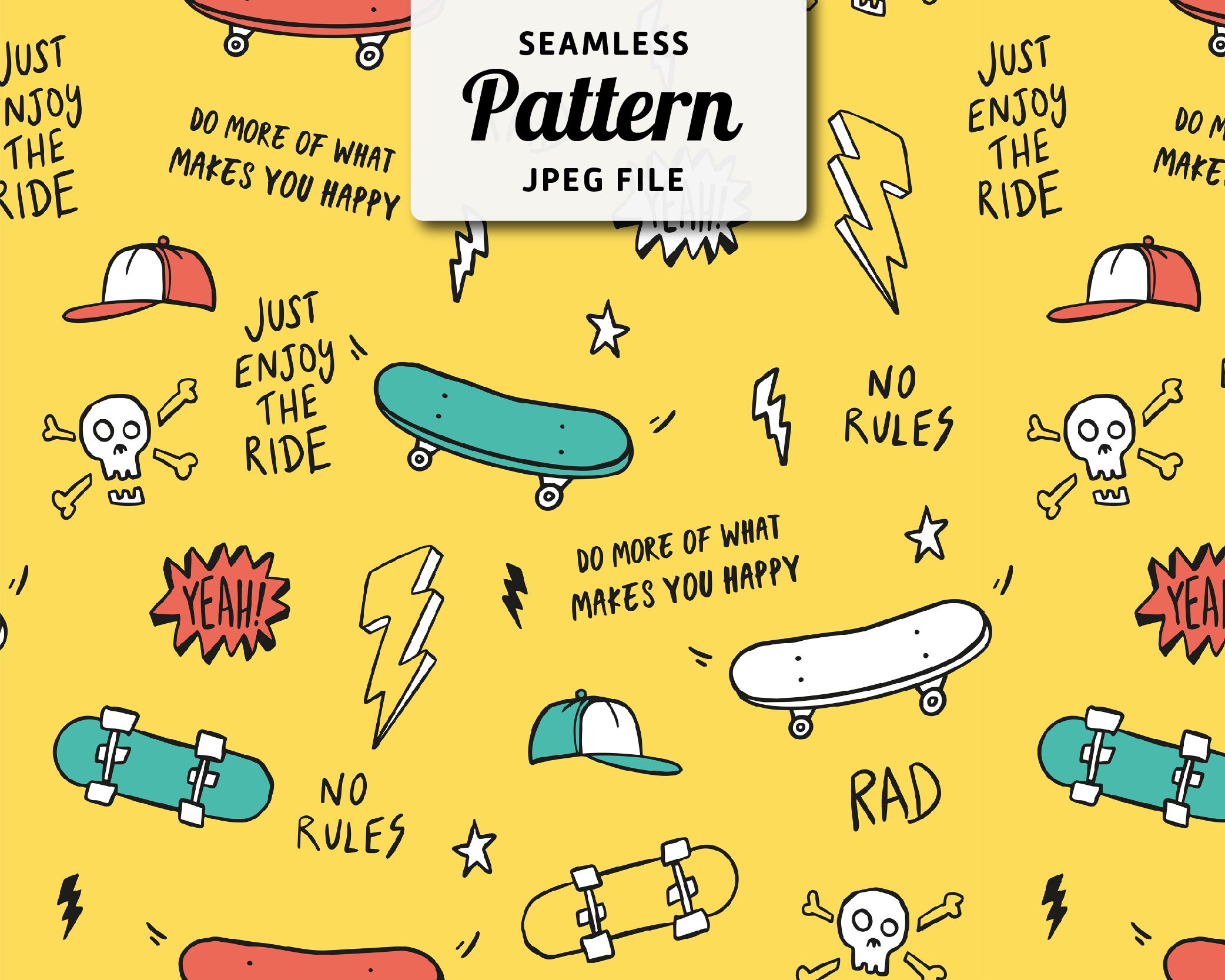 Skateboard Seamless Pattern, Digital Download, Skateboard Digital File ...